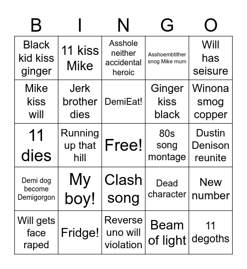 Stranger things bingo Card