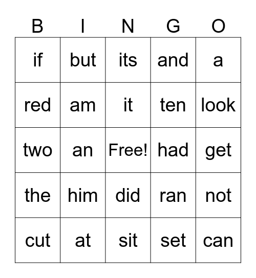Tricky Words Bingo Card