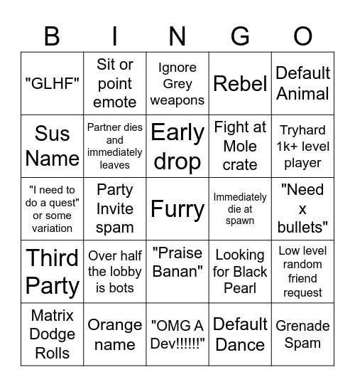 SAR Bingo Card