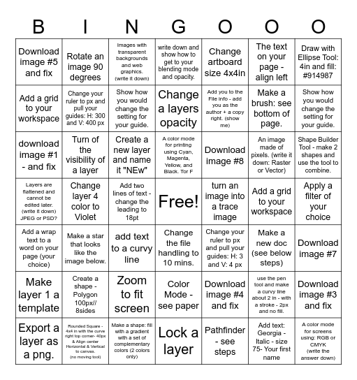Illustrator Bingo Card