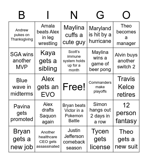 Victor 2026 Bingo Card