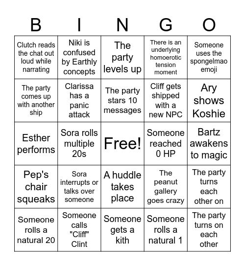 Magic in a Bottle Bingo Card