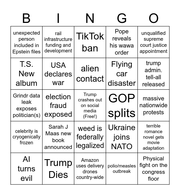 2026 Bingo Card Bingo Card