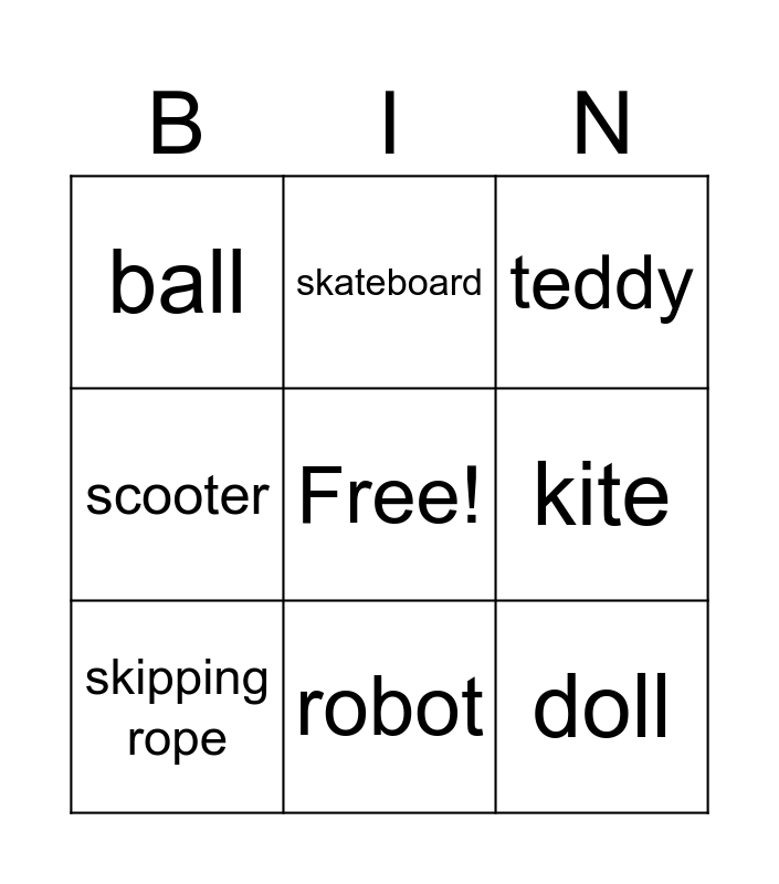 Toys Bingo Card