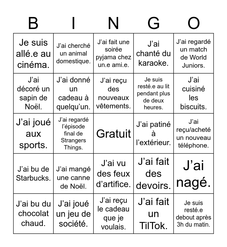 Le pause des fêtes hivernales Bingo Card