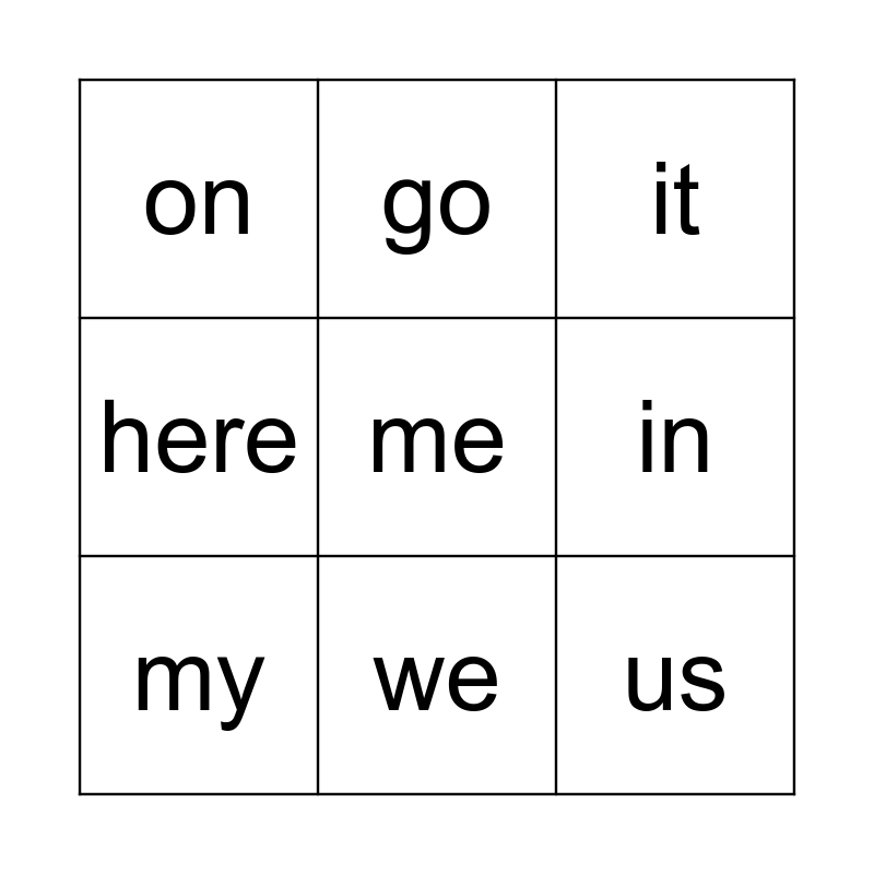 World List 1 & 2 Bingo Card