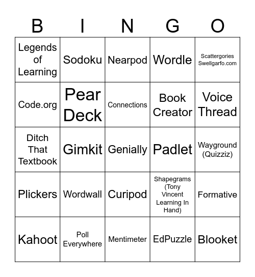 Educational Tech Tools BINGO Card
