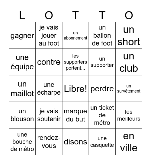 Unit 4 le weekend ensemble t'es branche Bingo Card