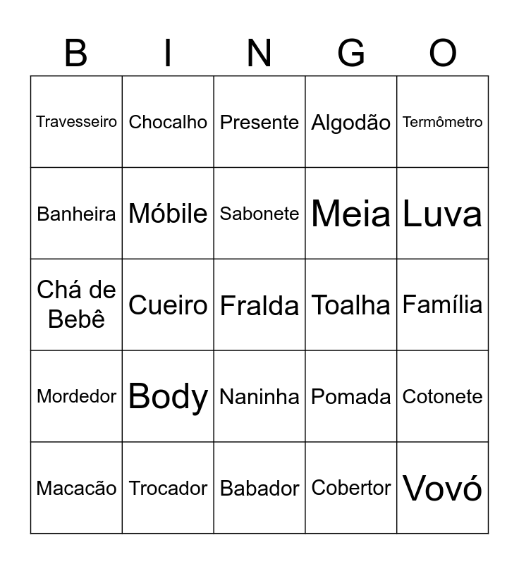 Bingo Chá da Giovanna Bingo Card