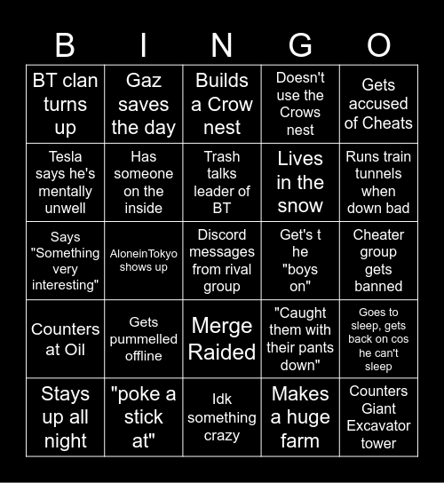 Tesla Video Bingo Card
