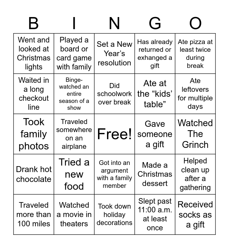 Back - from - Break BINGO Card