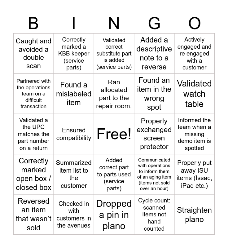 Mark the things you've done to ensure inventory accuracy Bingo Card