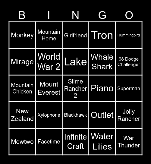 Infinite Craft Bingo Card