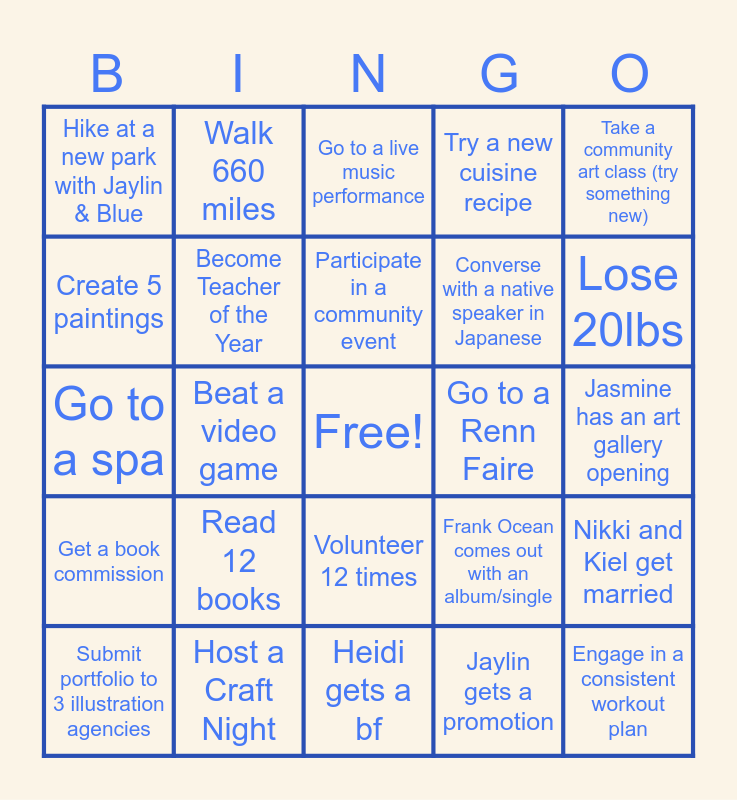 My 2026 Bingo Card Bingo Card