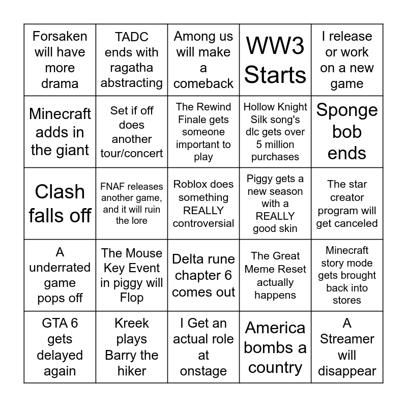 2026 BINGO CARD Bingo Card