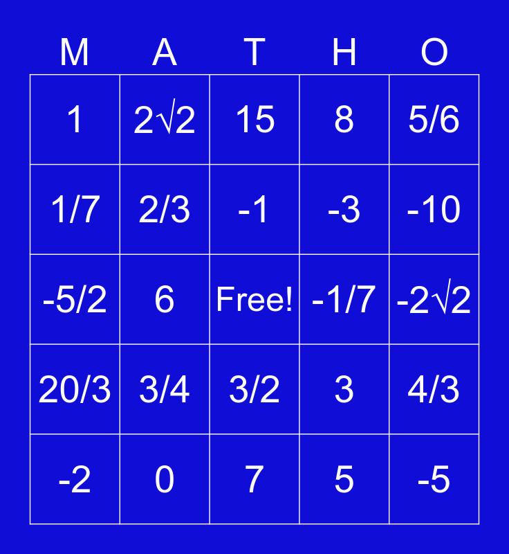 Solving Linear & Quadratic Equations Bingo Card