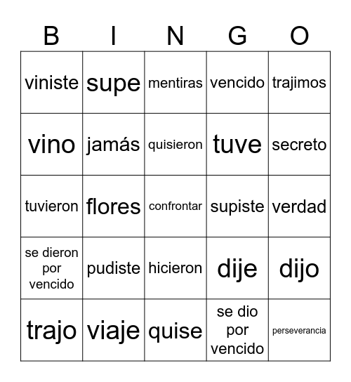 Somos 2, Unidad 6 Bingo Card