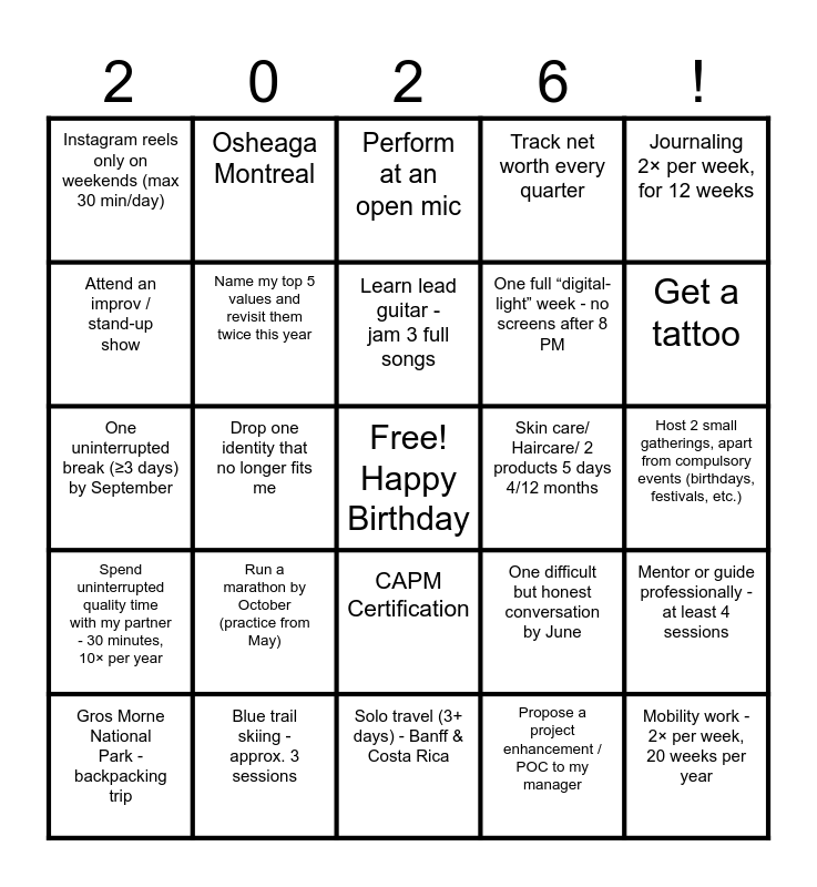 2026 Bingo Card Bingo Card