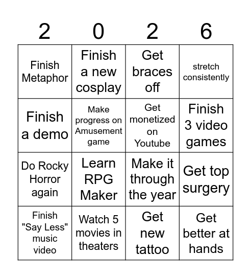2026 Bingo Card Bingo Card