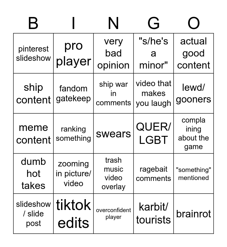 Fandom Bingo Card