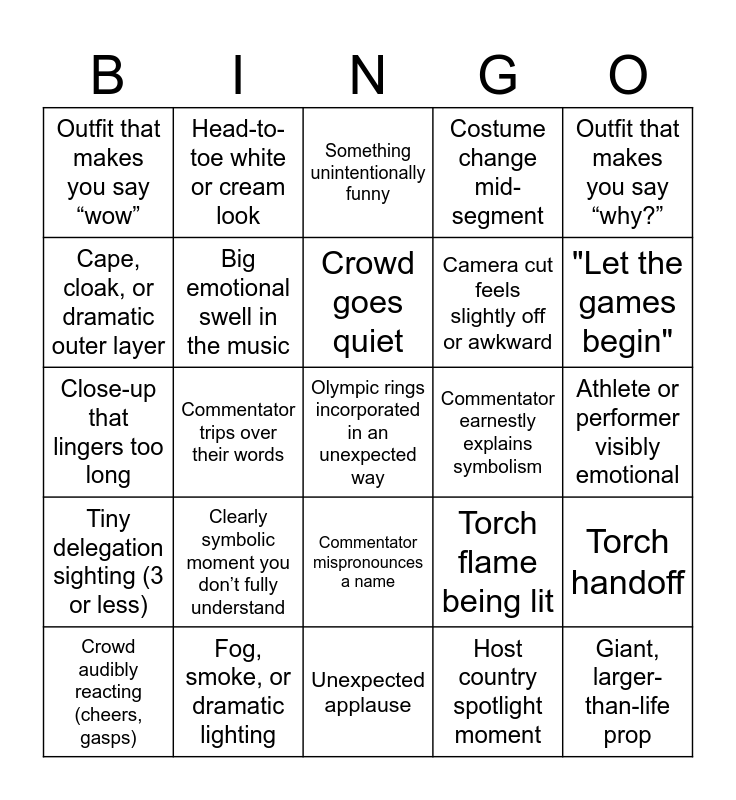Opening Ceremonies BINGO Card