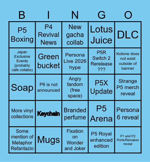 Persona 30th Anniversary Bingo Card