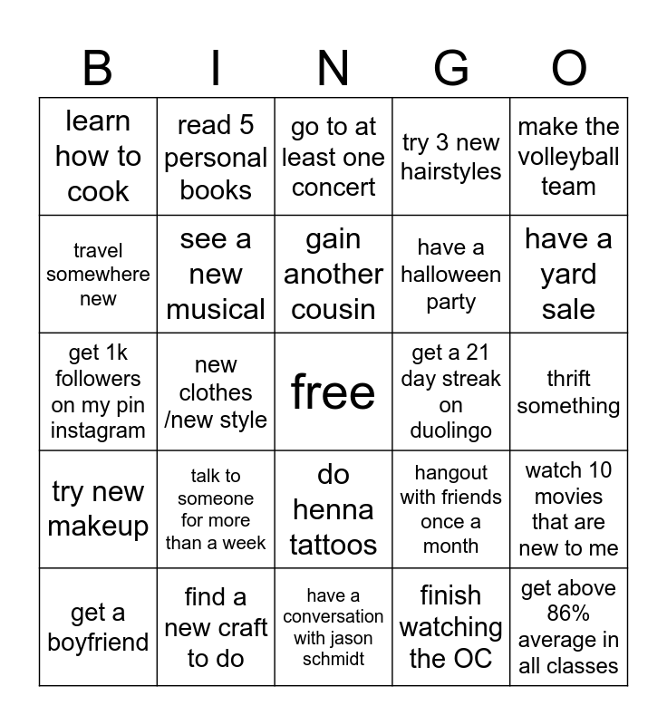 Personal 2026 Bingo Card Bingo Card