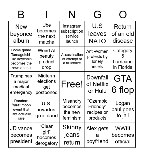2026 Bingo Card
