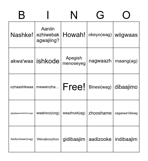 Ojibwe Winter Storytelling 4 Bingo Card
