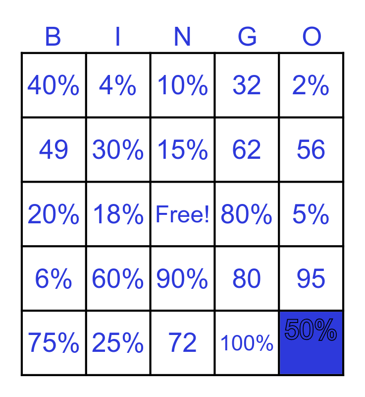 Percentages Bingo Card