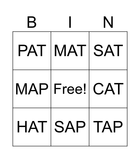 CVC WORDS Bingo Card