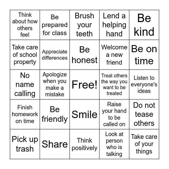 RESPECT Bingo Card