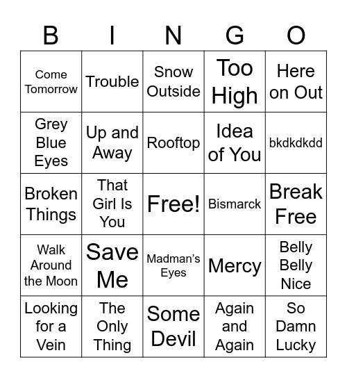 DAVE MATTHEWS ROUND 4 Bingo Card