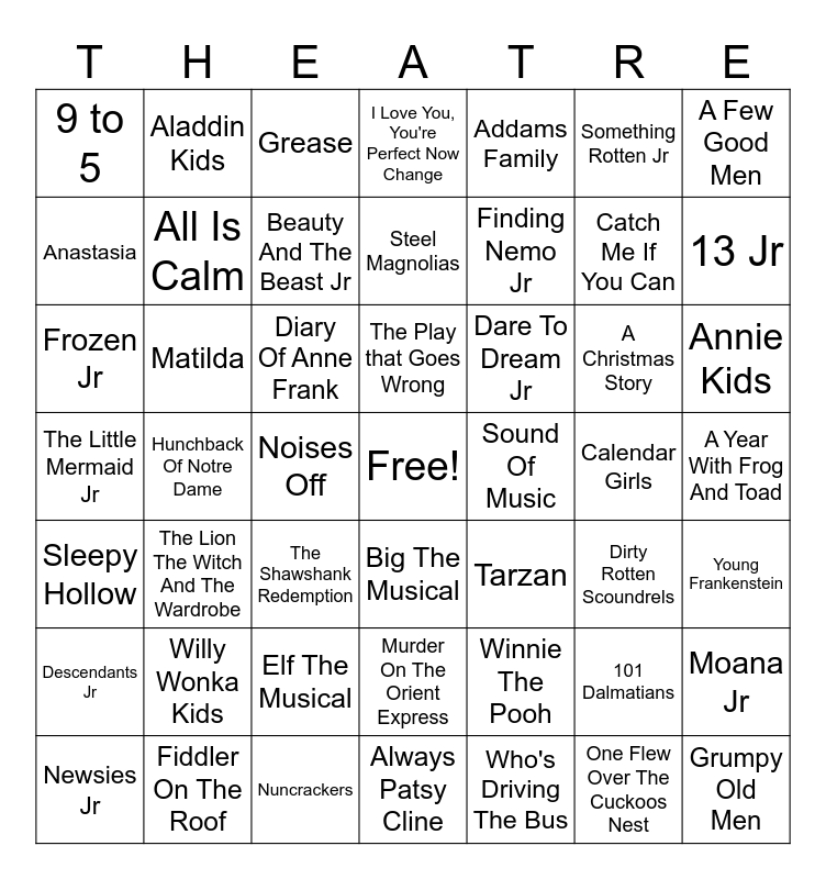 Andria Theatre Bingo Card
