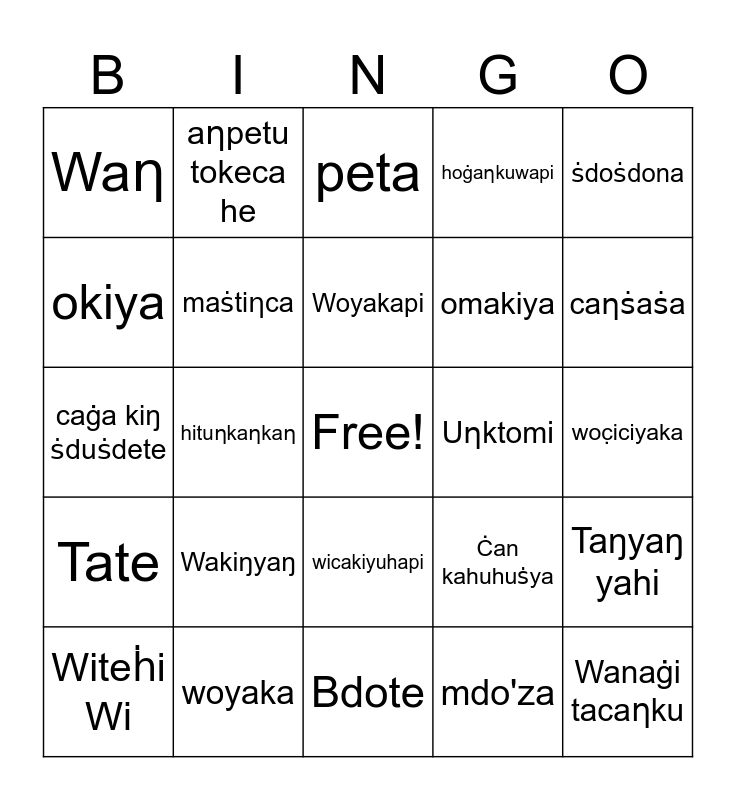 Dakota Winter Storytelling 4 Bingo Card