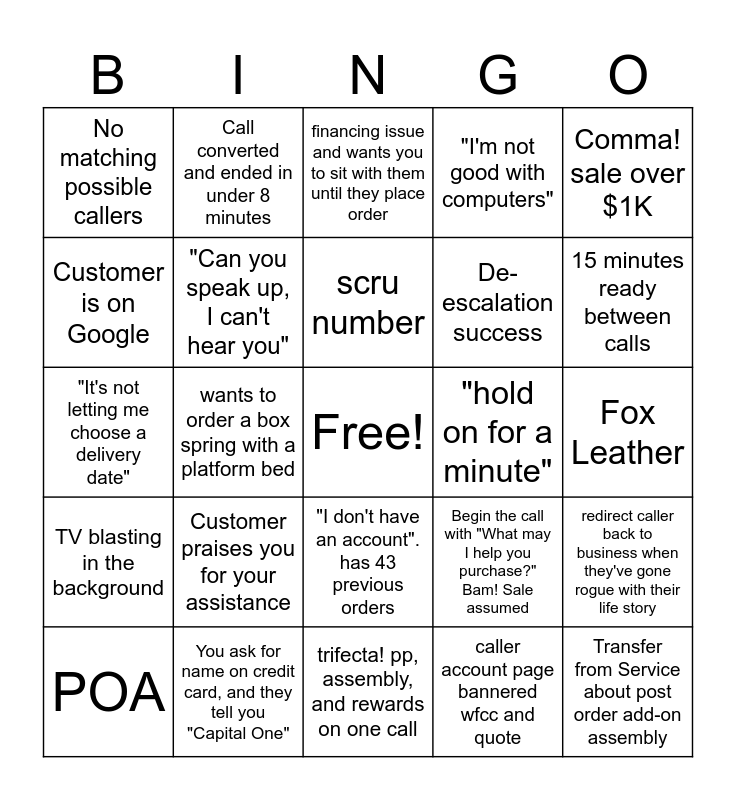 Night Shift Inbound Bingo Card