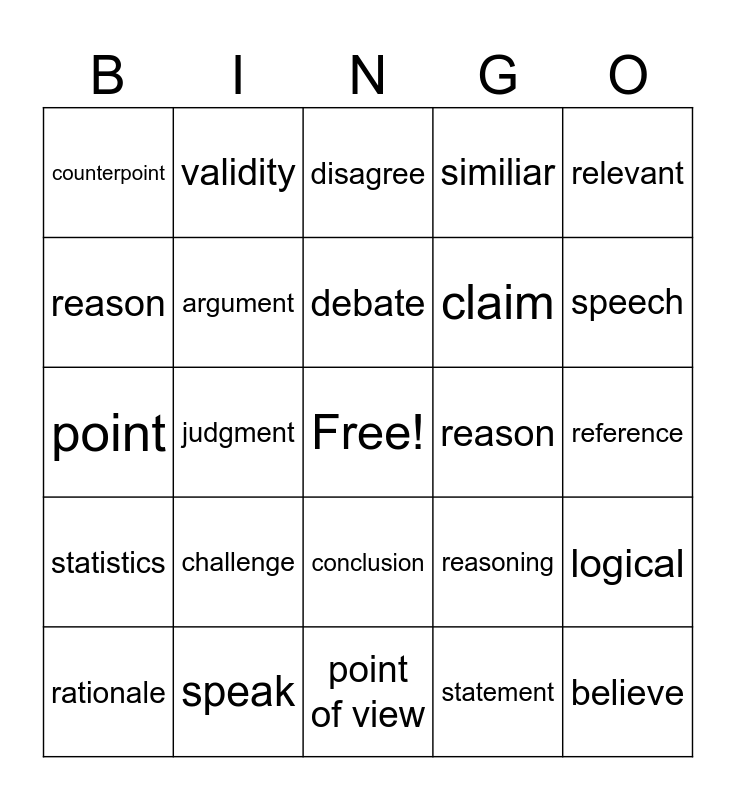 Argument Bingo Card