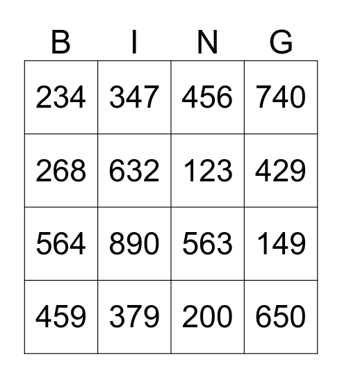 Place Value Bingo Card