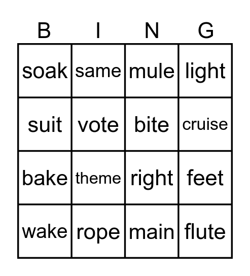LONG VOWEL Bingo Card