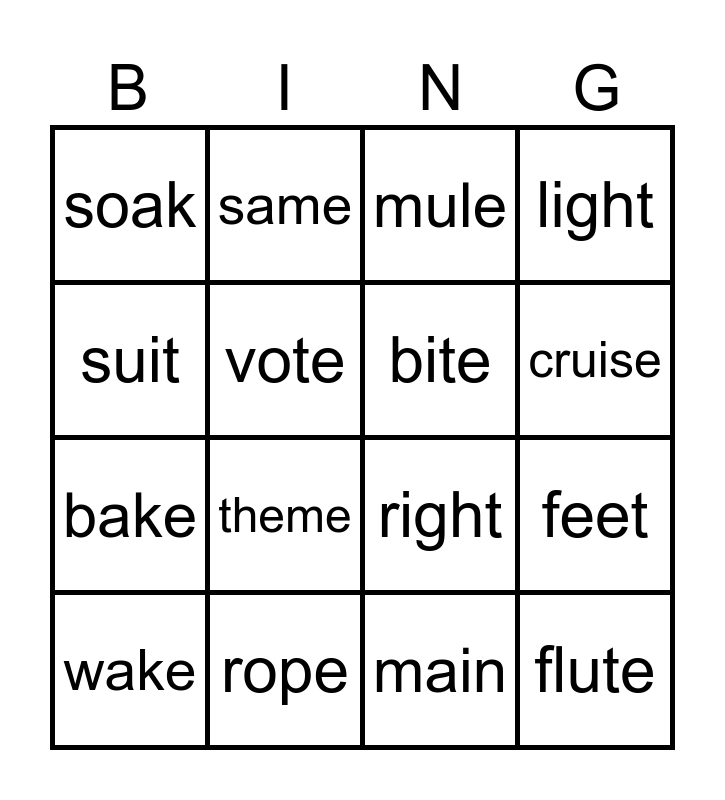 LONG VOWEL Bingo Card