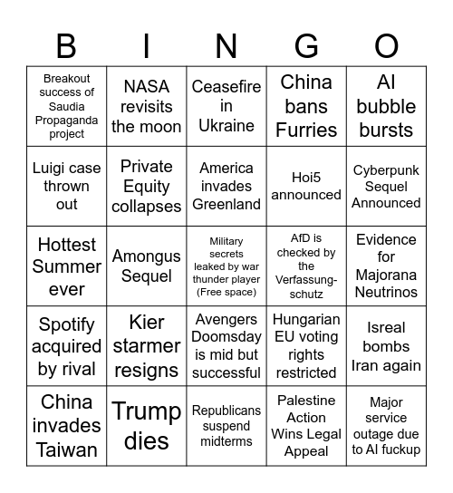 2026 Bingo Card