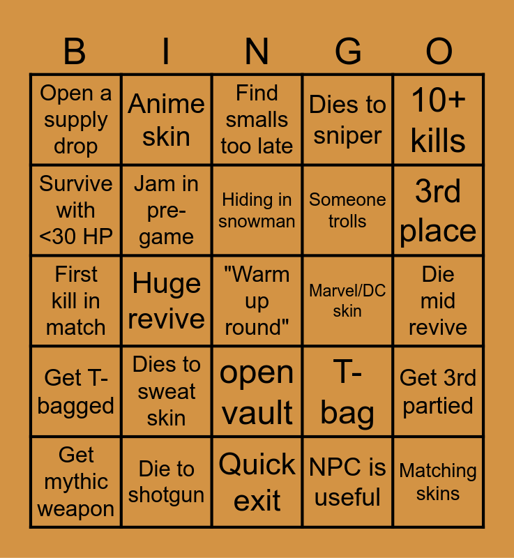 Fortnite Bingo Card