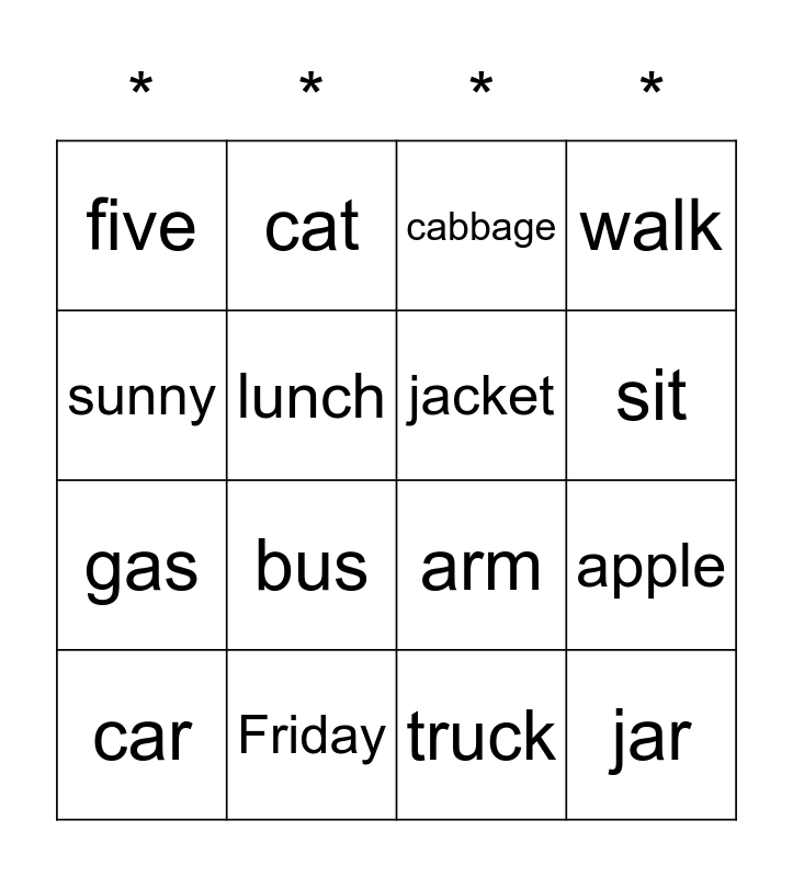Bingo (words) Bingo Card