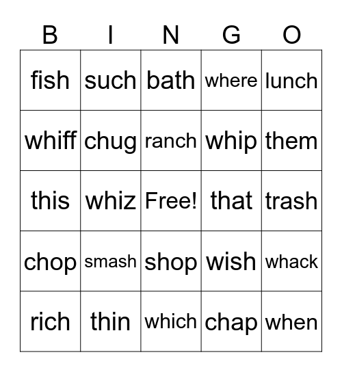 ULFI 46-50 Digraphs Bingo Card