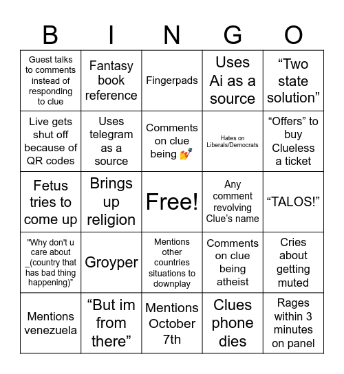 Untitled Bingo Card
