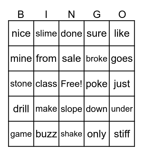 Grade 2 Bingo Card