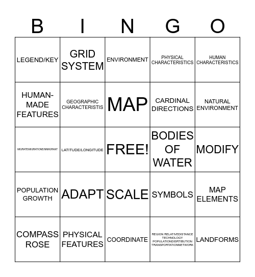 GEOGRAPHY BINGO Card