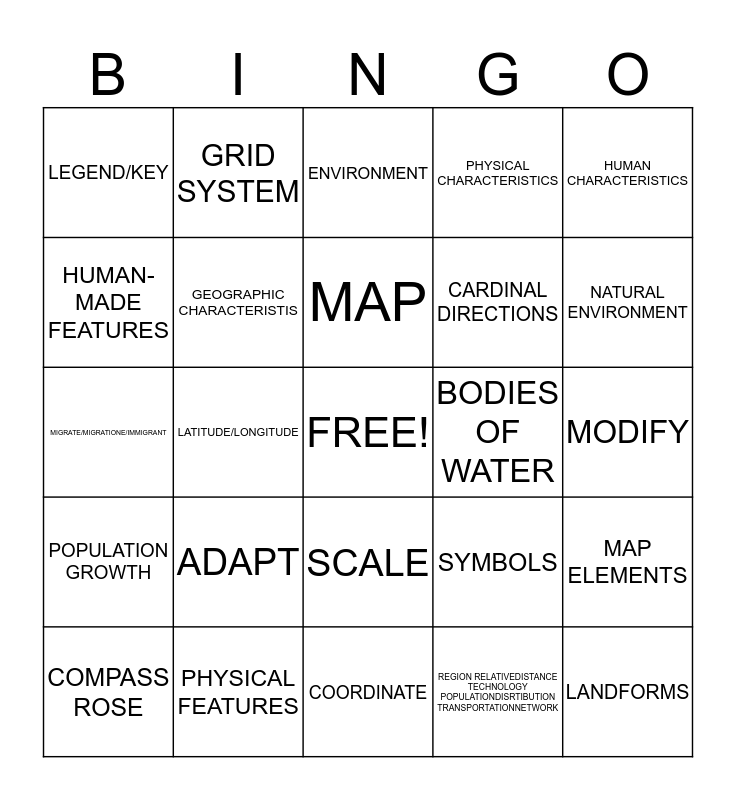 GEOGRAPHY BINGO Card
