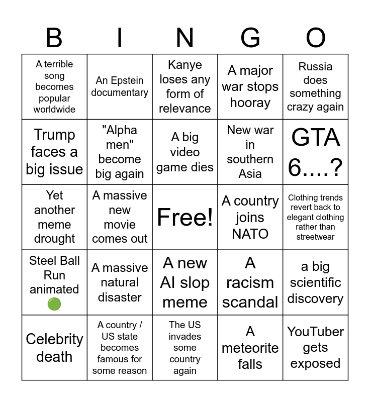 2026 Bingo card Bingo Card