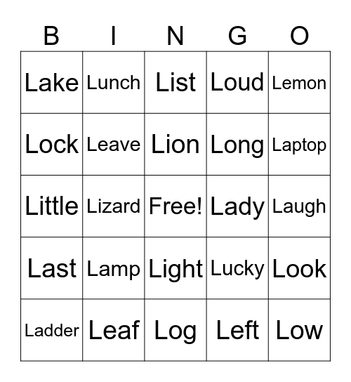L sounds Bingo Card
